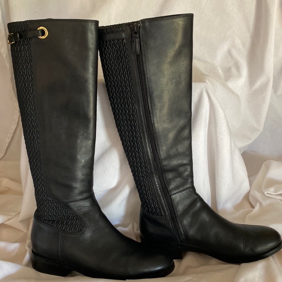 Cole Haan | Shoes | Coke Haan Black Leather Boot With Weaved Stretchy ...